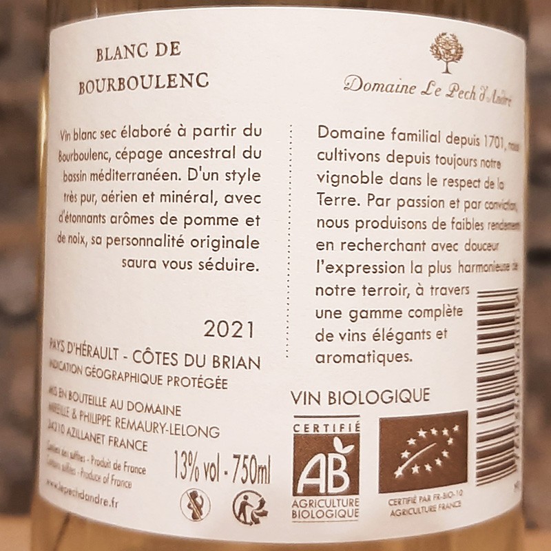 Blanc de Bourboulenc vin bio : achat direct et livraison à domicile