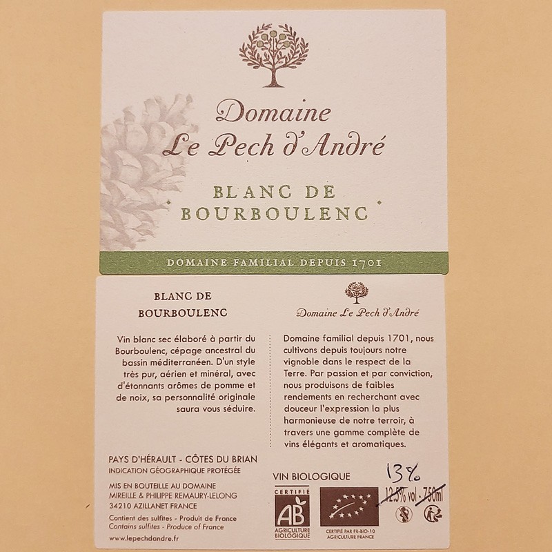 Bourboulenc Organic white wine in Bag-in-Box: direct order