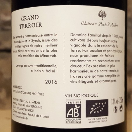 Grand Terroir vin rouge bio AOC AOP Minervois vieilles vignes : achat
